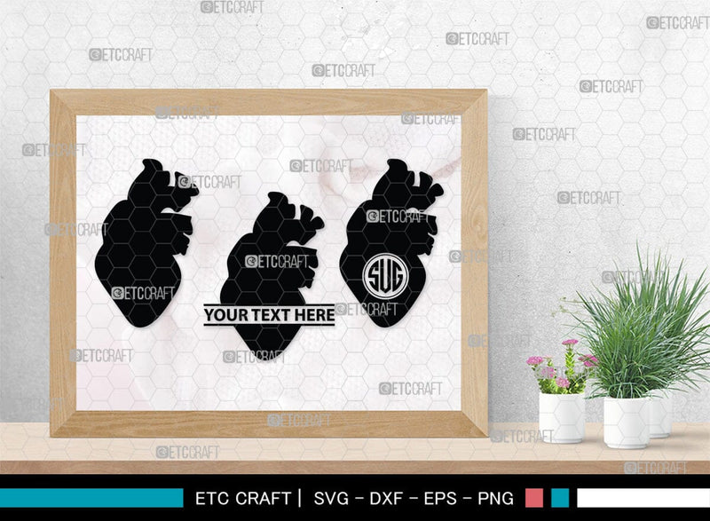Human Heart Monogram, Human Heart Silhouette, Human Heart SVG, Heart ...