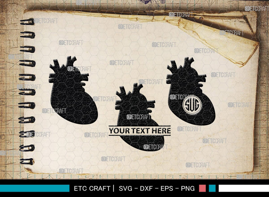 Human Heart Monogram, Human Heart Silhouette, Human Heart SVG, Heart ...