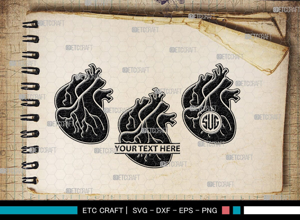 Human Heart Monogram, Human Heart Silhouette, Human Heart SVG, Heart ...