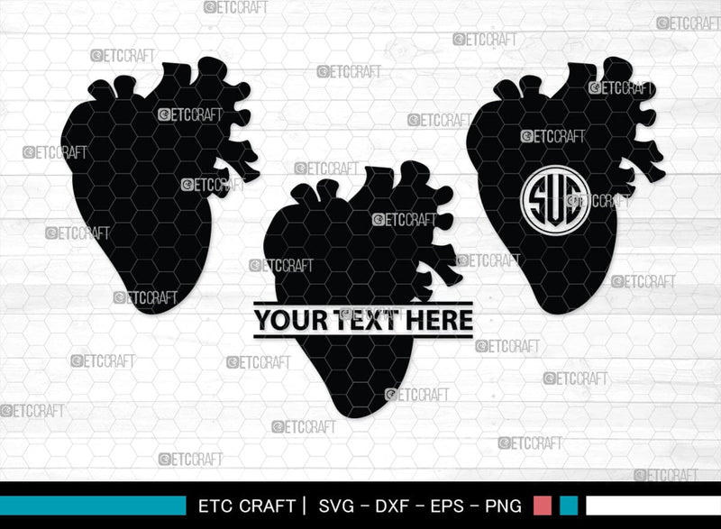 Human Heart Monogram, Human Heart Silhouette, Human Heart SVG, Heart ...
