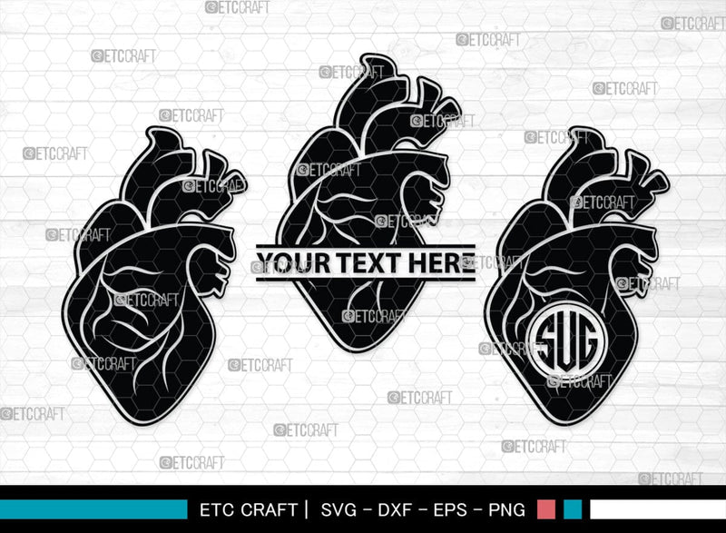 Human Heart Monogram, Human Heart Silhouette, Human Heart SVG, Heart ...