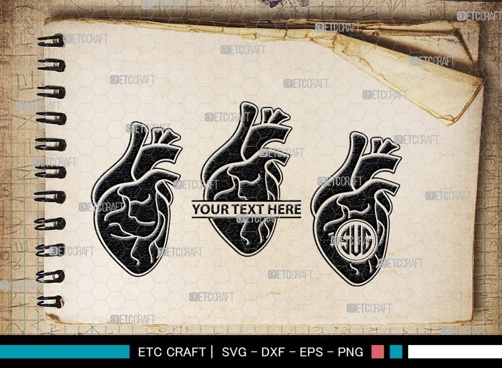 Human Heart Monogram, Human Heart Silhouette, Human Heart SVG, Heart ...
