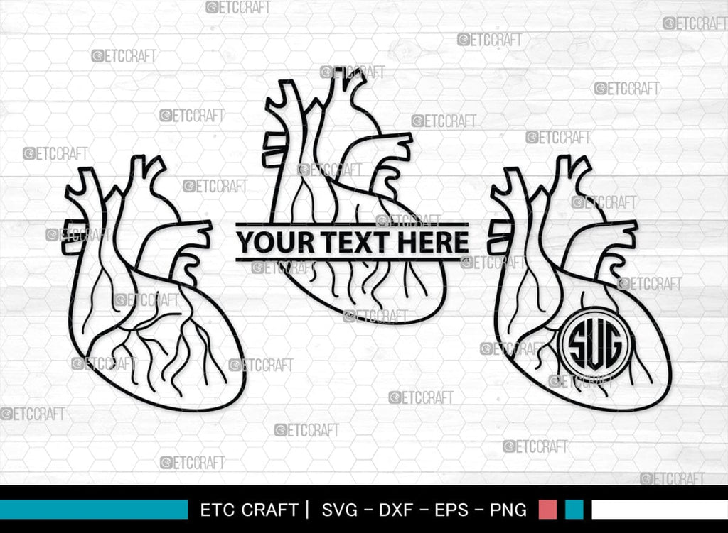 Human Heart Monogram, Human Heart Silhouette, Human Heart SVG, Heart ...