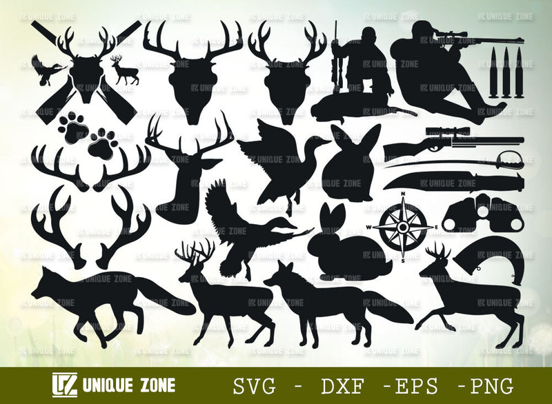 Hunting SVG Bundle, Hunter svg, Duck Svg, Fox Svg, Deer Antlers Svg ...