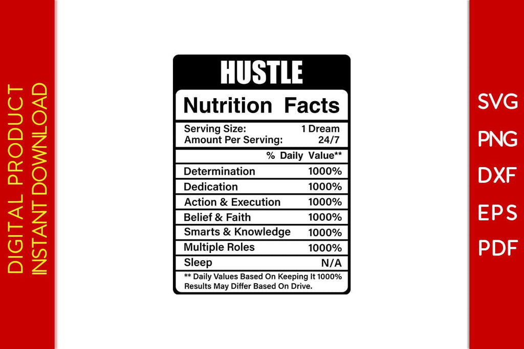 Hustle Nutrition Facts SVG PNG PDF Cut File - So Fontsy