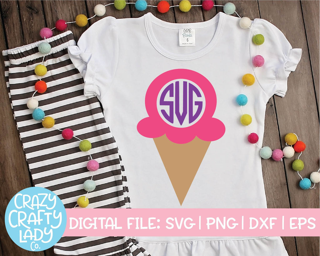 Ice Cream Monogram Frame | Kitchen | Summer Food SVG Cut File - So Fontsy