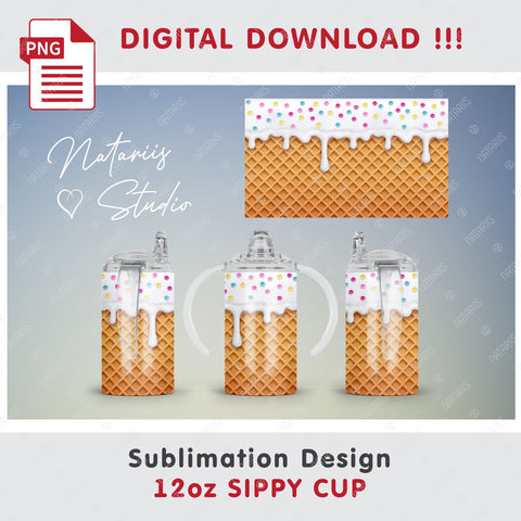 Ice Cream Seamless Sublimation Design - 12 oz SIPPY CUP - So Fontsy