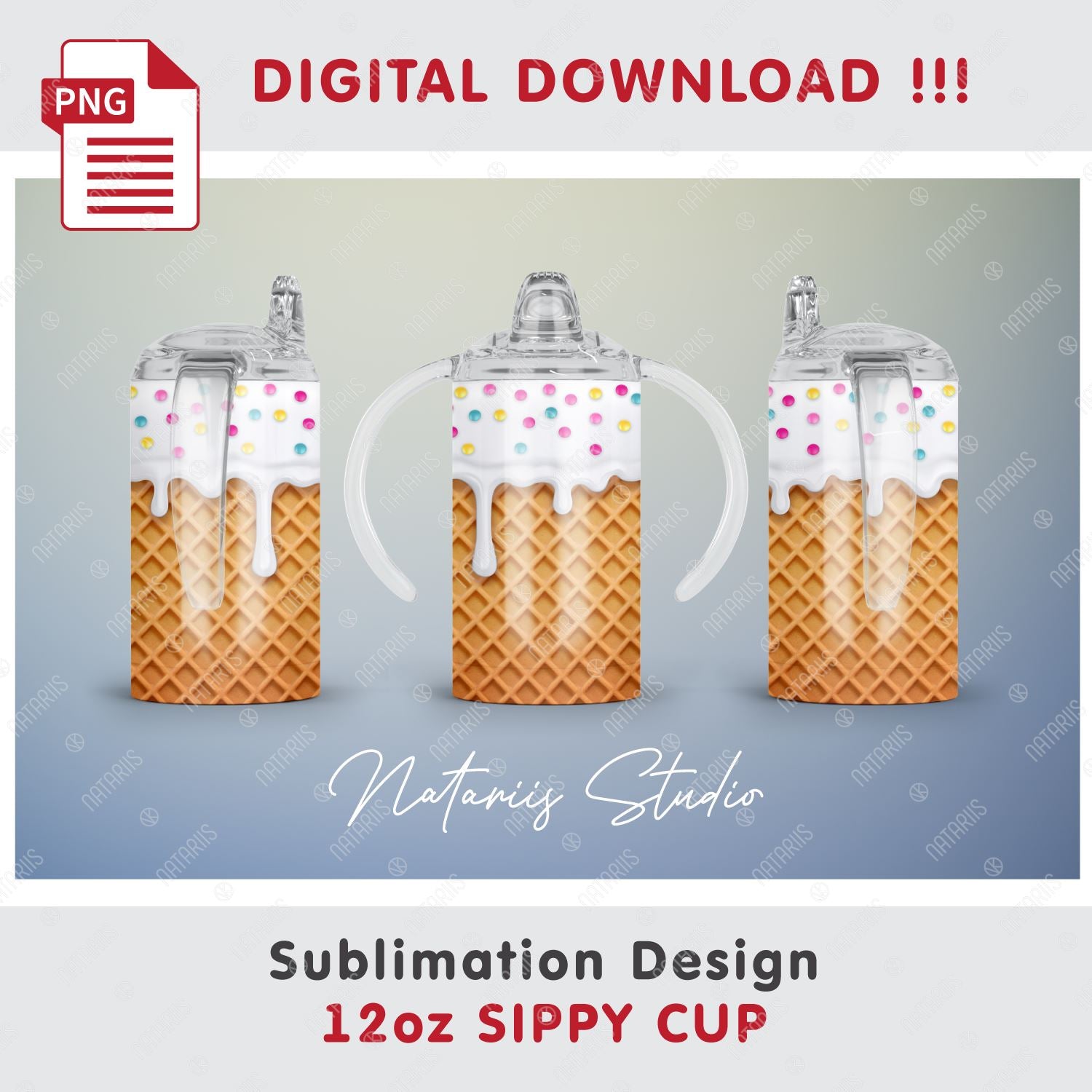 Ice Cream Seamless Sublimation Design - 12 oz SIPPY CUP - So Fontsy