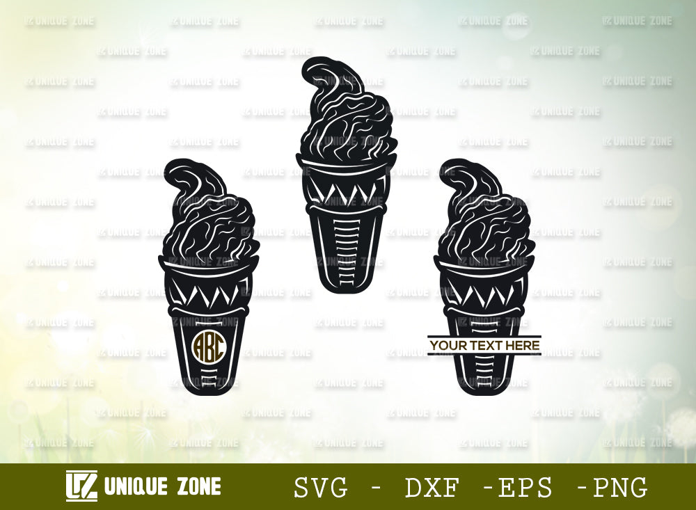 Ice Cream SVG Monogram, Ice Cream Cone Svg, Frozen yogurt Svg, Summer ...