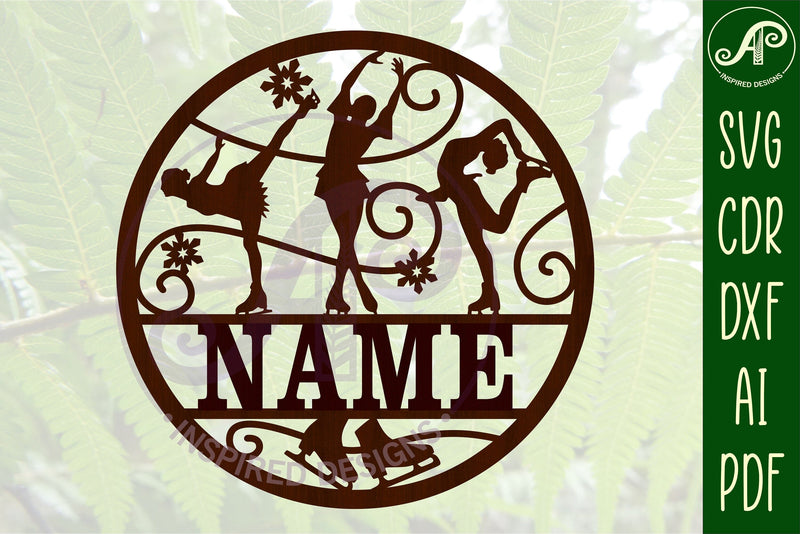 Ice skating name sign svg laser cut template - So Fontsy