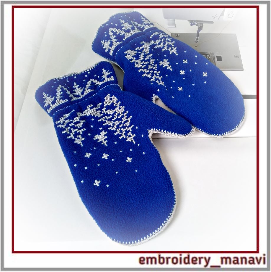 In the hoop embroidery design Mittens French cross stitch. - So Fontsy