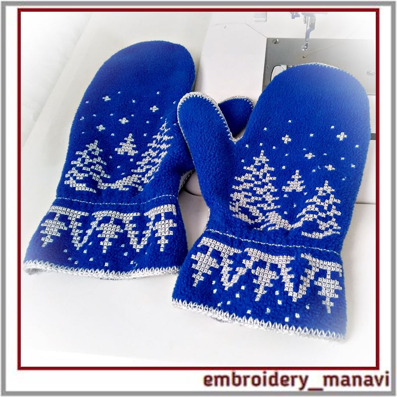 In the hoop embroidery design Mittens French cross stitch. - So Fontsy
