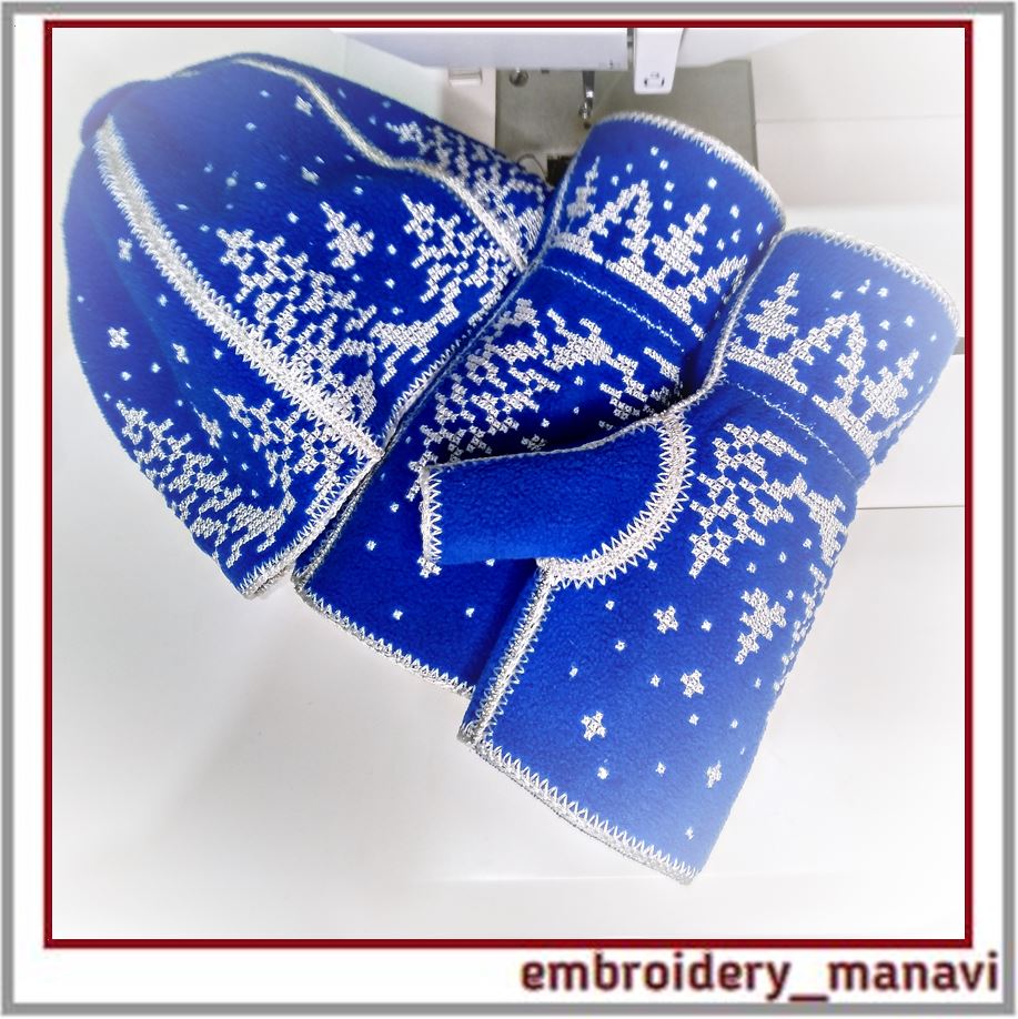 In the hoop machine embroidery bundle of hat mittens. - So Fontsy
