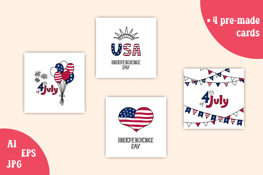 Independence Day | USA Doodle Clipart Elements | July 4 Cards - So Fontsy