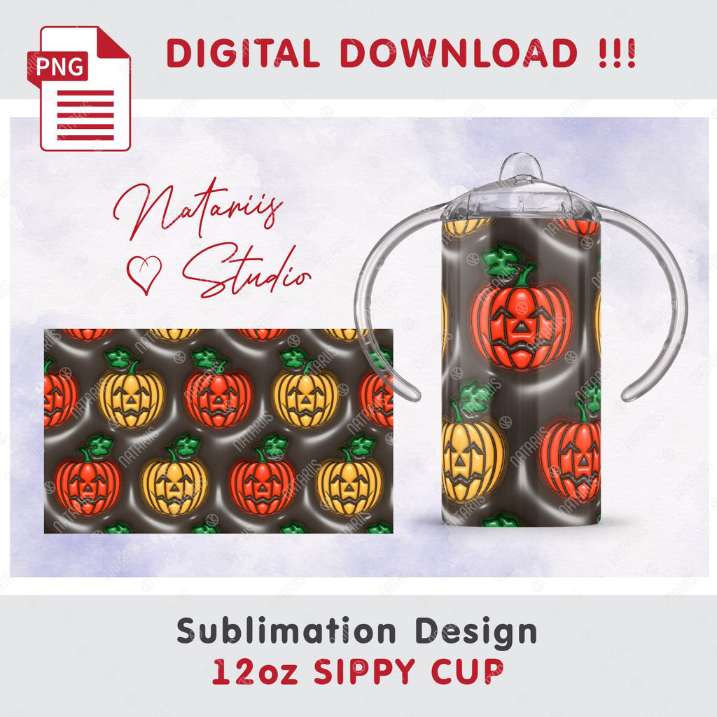 Inflated 3D Puffy Halloween Pattern - 12 oz SIPPY CUP - So Fontsy
