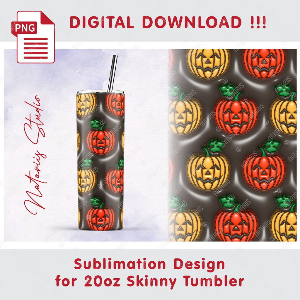 Inflated 3D Puffy Halloween Pattern - 20oz SKINNY TUMBLER - So Fontsy