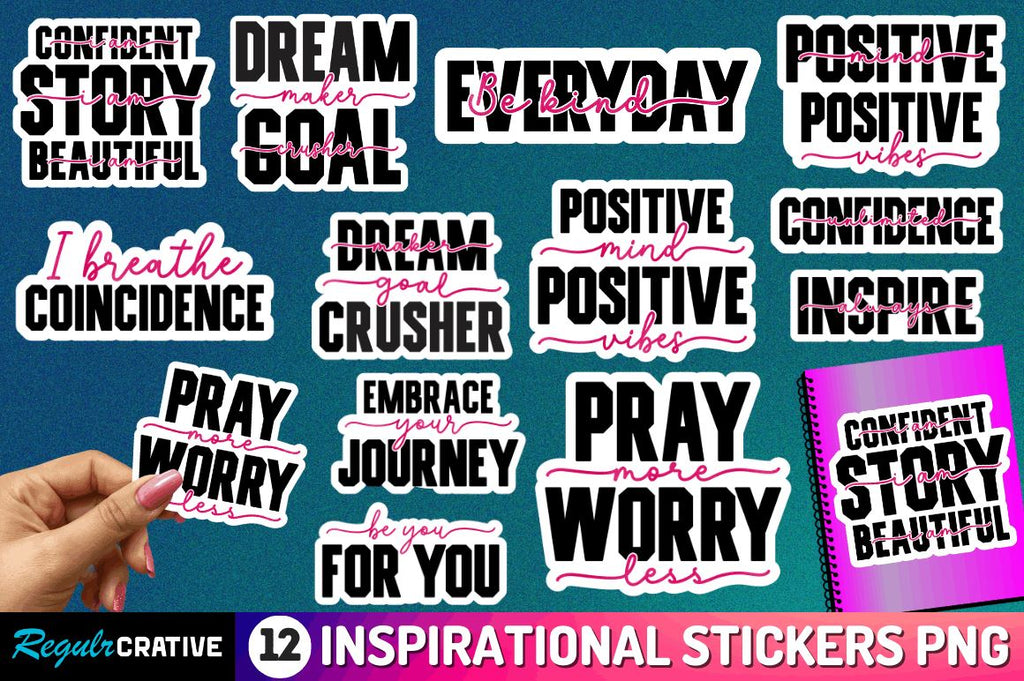 Inspirational Quotes Printable Stickers PNG Bundle - So Fontsy