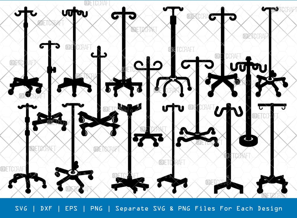 IV Drip Stand Silhouette, Saline Stand SVG, IV Poles Svg, Drip Stand S ...
