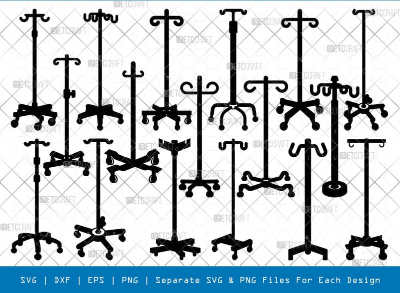 IV Drip Stand Silhouette, Saline Stand SVG, IV Poles Svg, Drip Stand S ...