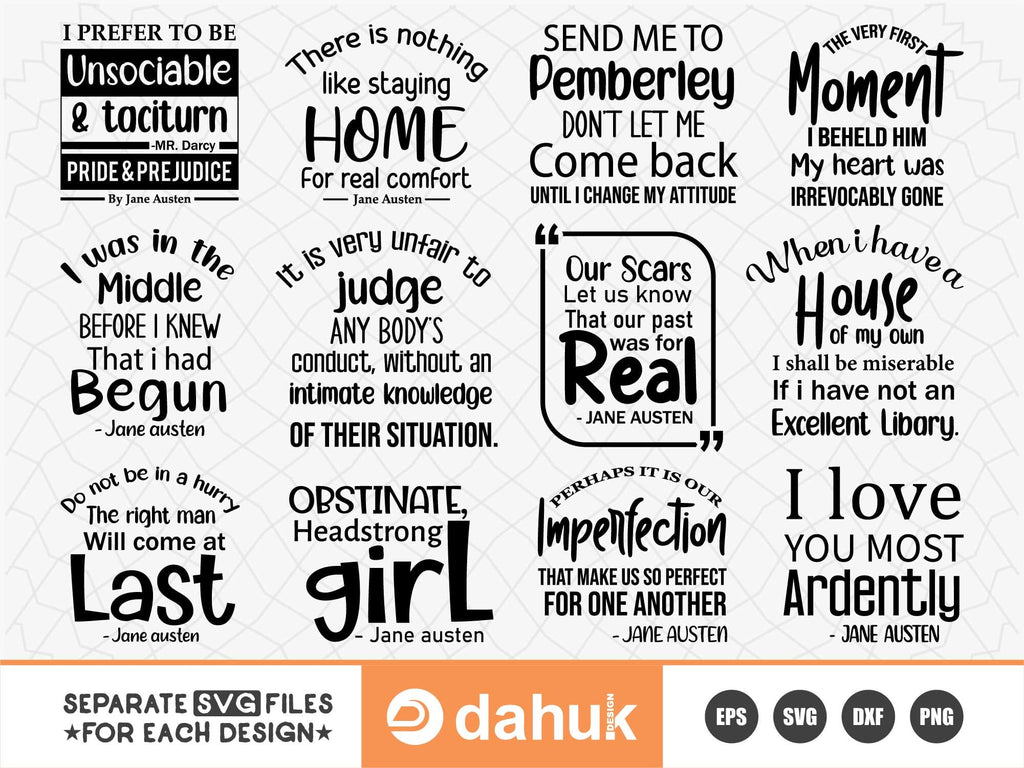 Jane Austen Quotes SVG, Pride and prejudice - So Fontsy