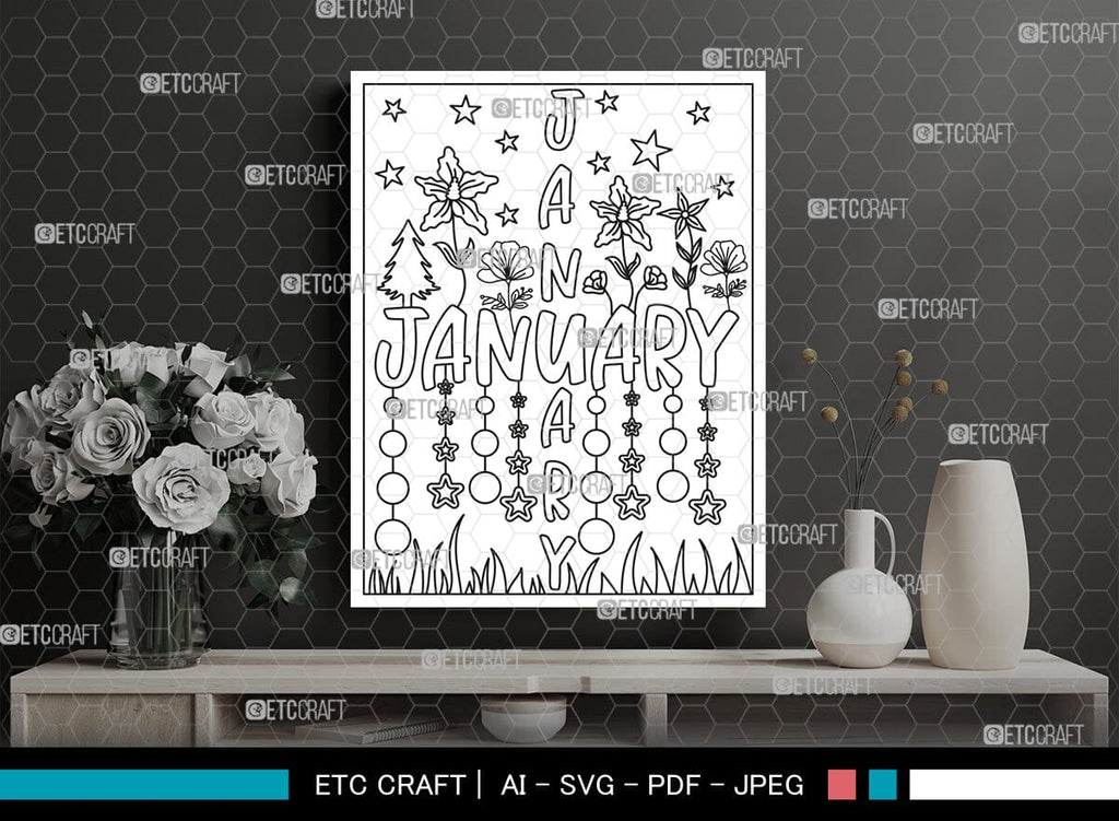 January Month Printable Coloring Page, PDF Colouring Book, Instant ...