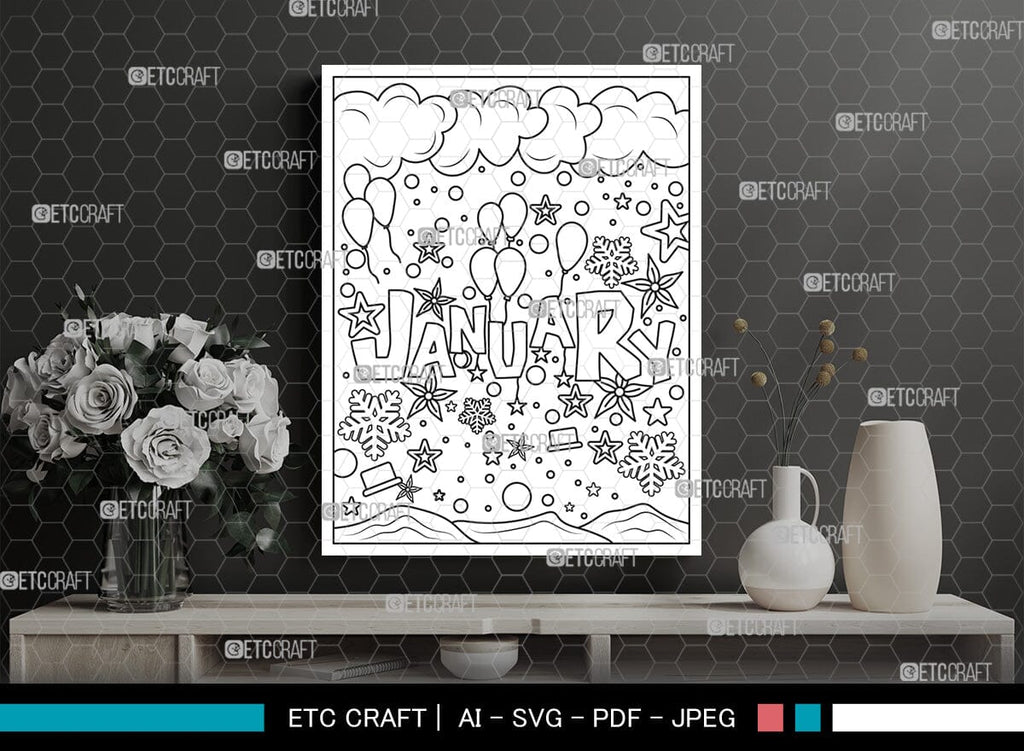 January Month Printable Coloring Page, PDF Colouring Book, Instant ...