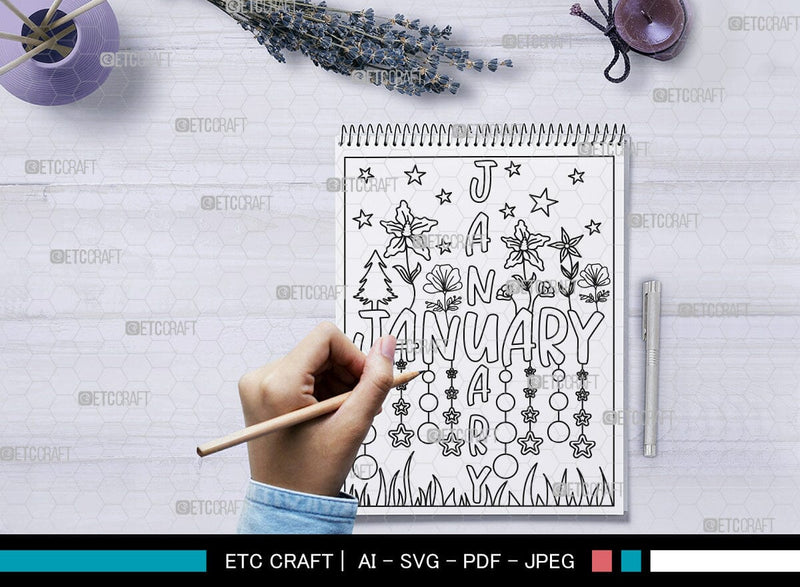 January Month Printable Coloring Page, PDF Colouring Book, Instant ...