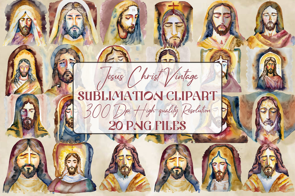 Jesus Christ Vintage Watercolor Sublimation Clipart - So Fontsy