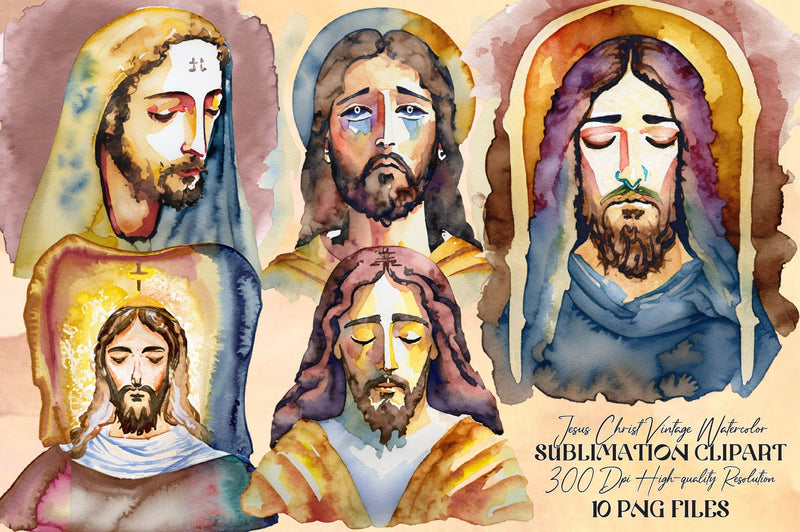 Jesus Christ Vintage Watercolor Sublimation Clipart Vol-1 - So Fontsy