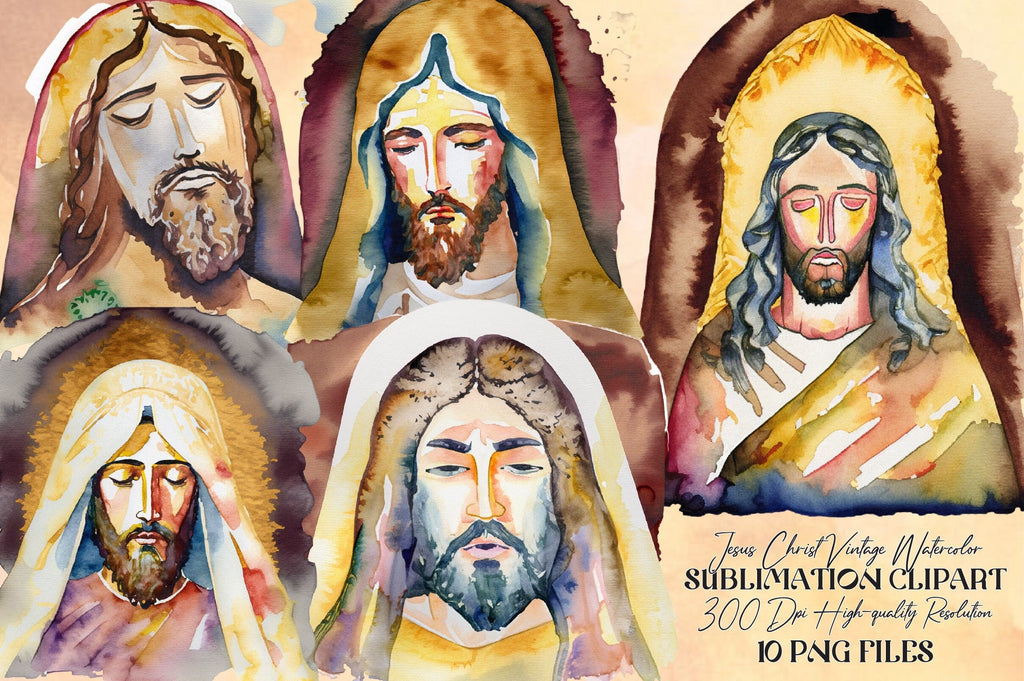 Jesus Christ Vintage Watercolor Sublimation Clipart Vol-1 - So Fontsy