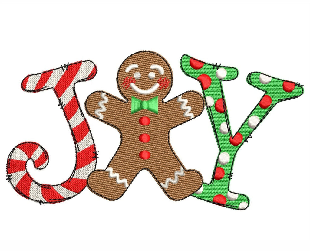 Joy Embroidery Design, Christmas Gingerbread Embroidery File, 4 sizes ...