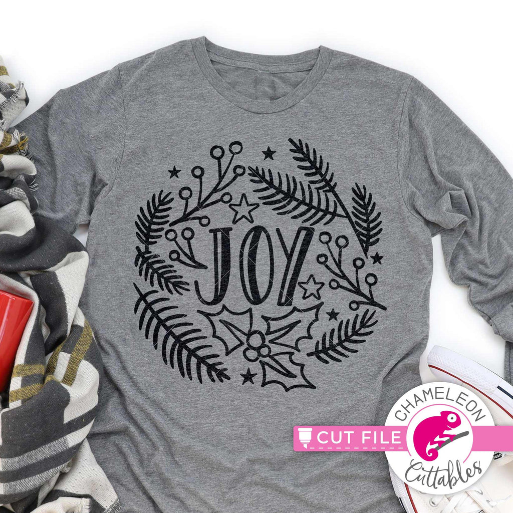 Joy round Christmas circle svg png dxf - So Fontsy