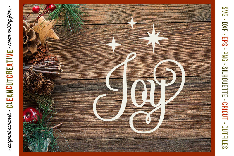 Joy SVG - Christmas word art with swirls and stars - SVG craft file ...
