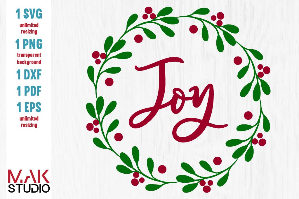 Joy wreath svg, Joy svg, Holly wreath svg, Joy cut file, Christmas ...