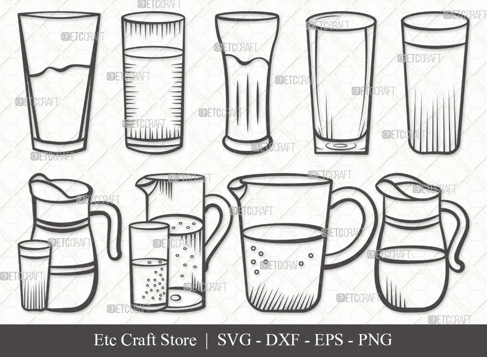 Jug With Glass Outline SVG Cut File | Jug Svg | Pitcher Svg | Water ...