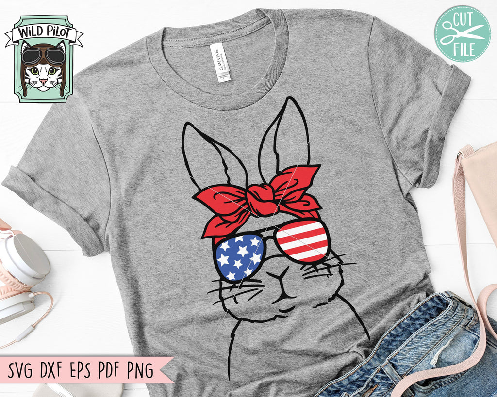 July 4th Bunny SVG, Fourth of July Bunny svg file, Rabbit Glasses svg ...