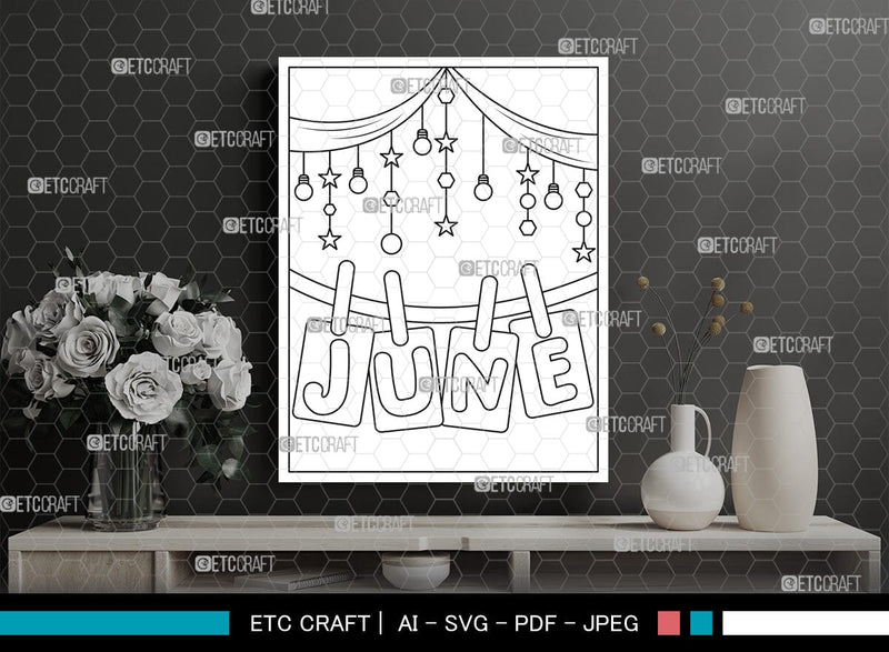 June Month Printable Coloring Page Cut File, PDF Colouring Book ...