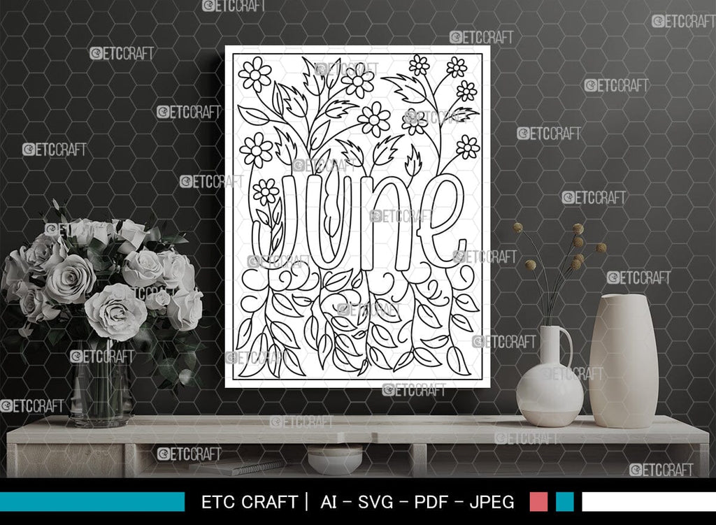 June Month Printable Coloring Page Cut File, PDF Colouring Book ...