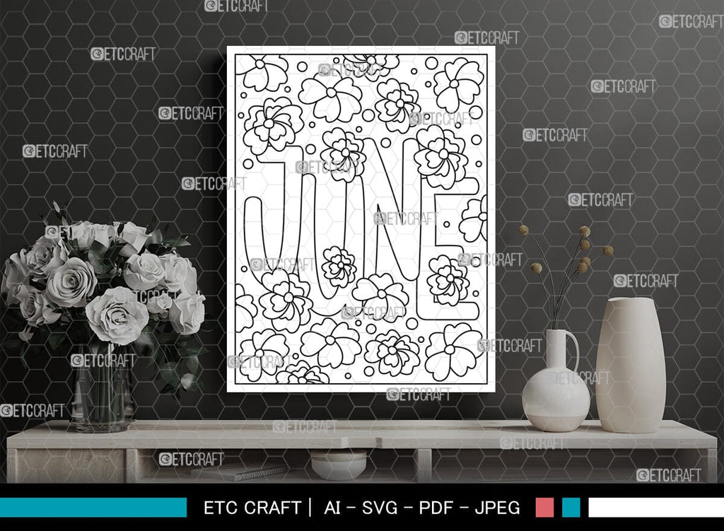 June Month Printable Coloring Page Cut File, PDF Colouring Book ...