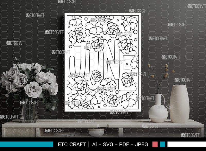 June Month Printable Coloring Page Cut File, PDF Colouring Book ...