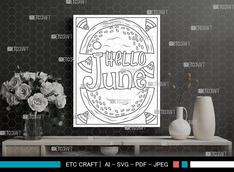 June Month Printable Coloring Page Cut File, PDF Colouring Book ...