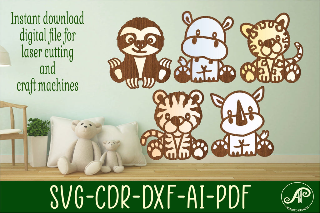 Jungle animals two layer laser cut outs SVG files - So Fontsy
