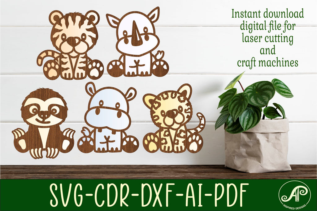 Jungle animals two layer laser cut outs SVG files - So Fontsy