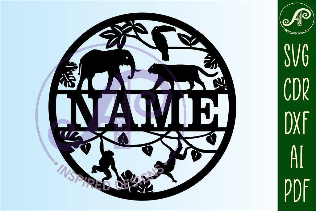 Jungle name sign svg laser cut template - So Fontsy