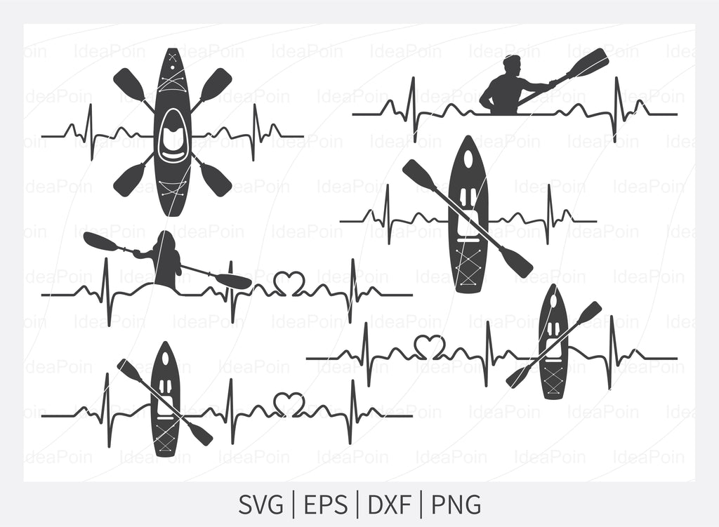 Kayak life SVG, Kayak life heartbeat SVG file, Kayaking Silhouette ...