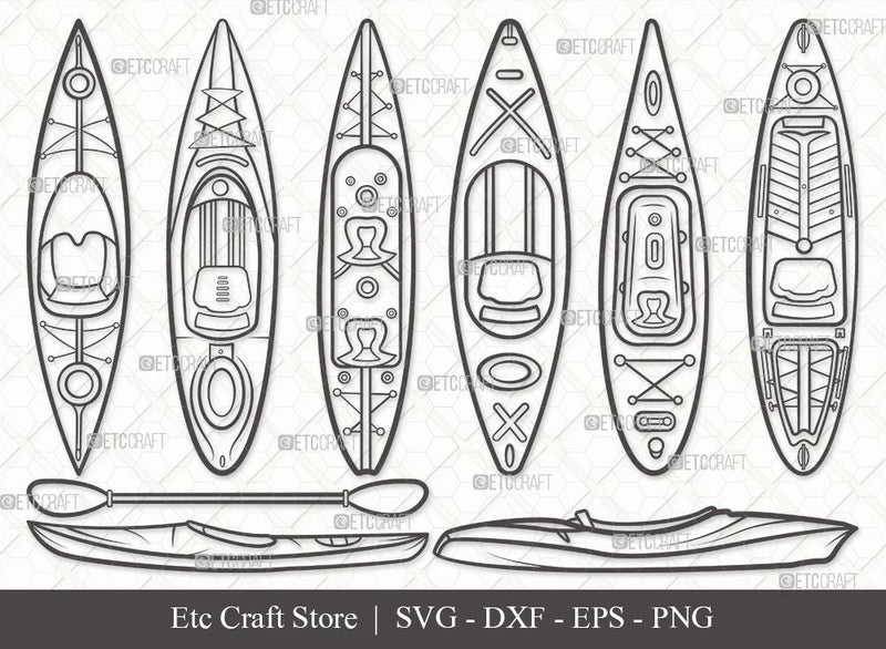 Kayak Outline SVG Cut File | Kayak Paddle Svg | Kayaker Svg | Kayak ...