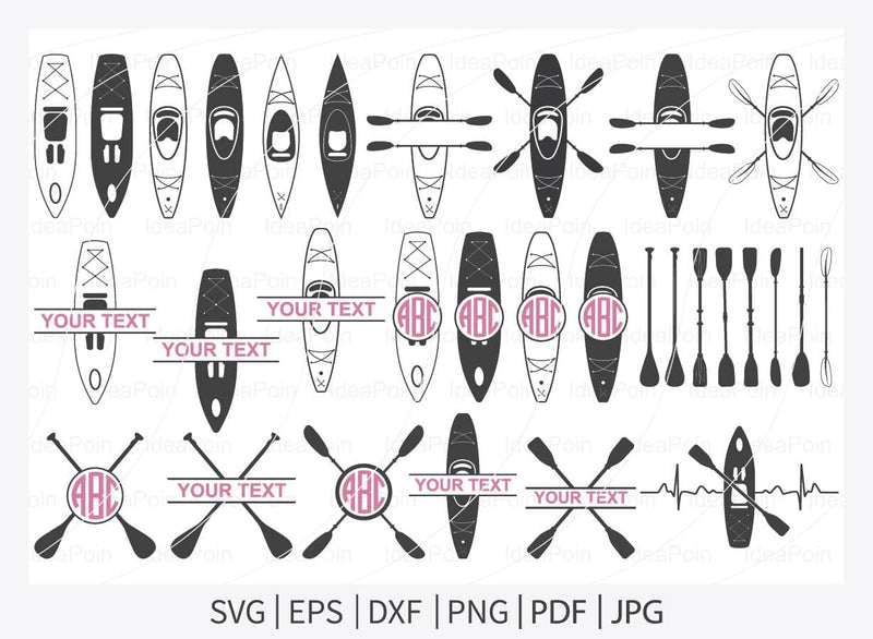Kayak SVG, Kayak Monogram SVG, Kayak Split Monogram, Kayak Paddle SVG ...