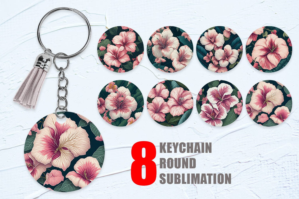 Keychain Hibiscus flower background | Keyring Sublimation - So Fontsy
