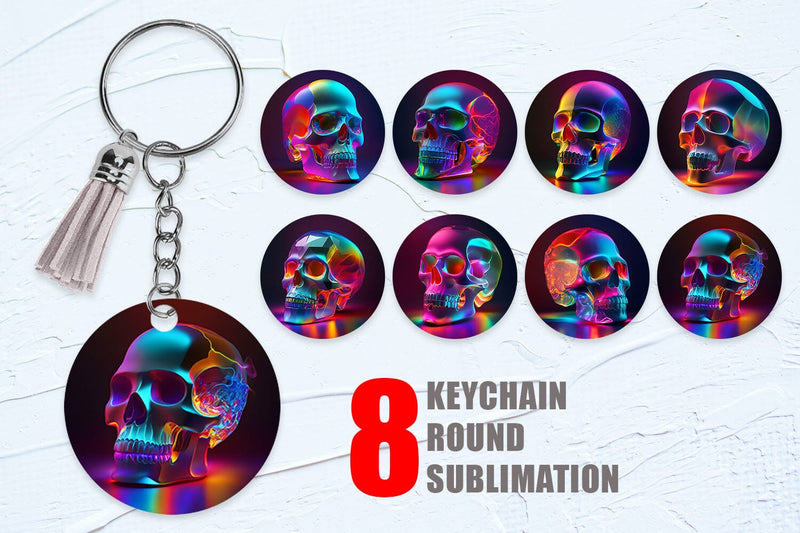 3D Skull neon light Keychain Background| Keyring Sublimation - So Fontsy