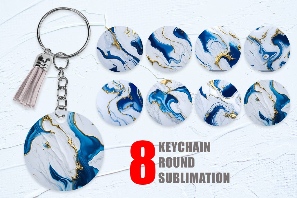 White-blue liquid marble Keychain | Keyring Sublimation - So Fontsy